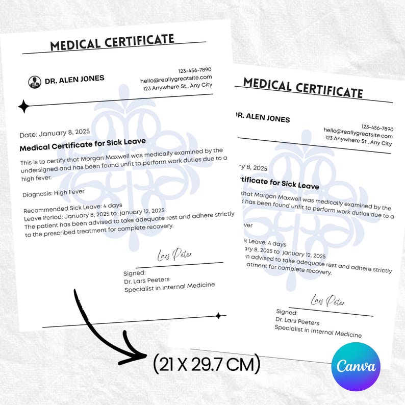 Editable Doctor Excuse Note Template, Printable Medical Sick Letter for ...