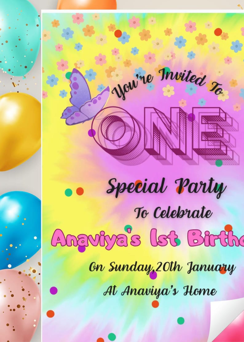 Custom Floral Birthday Invitation, Personalized Party Card, First ...