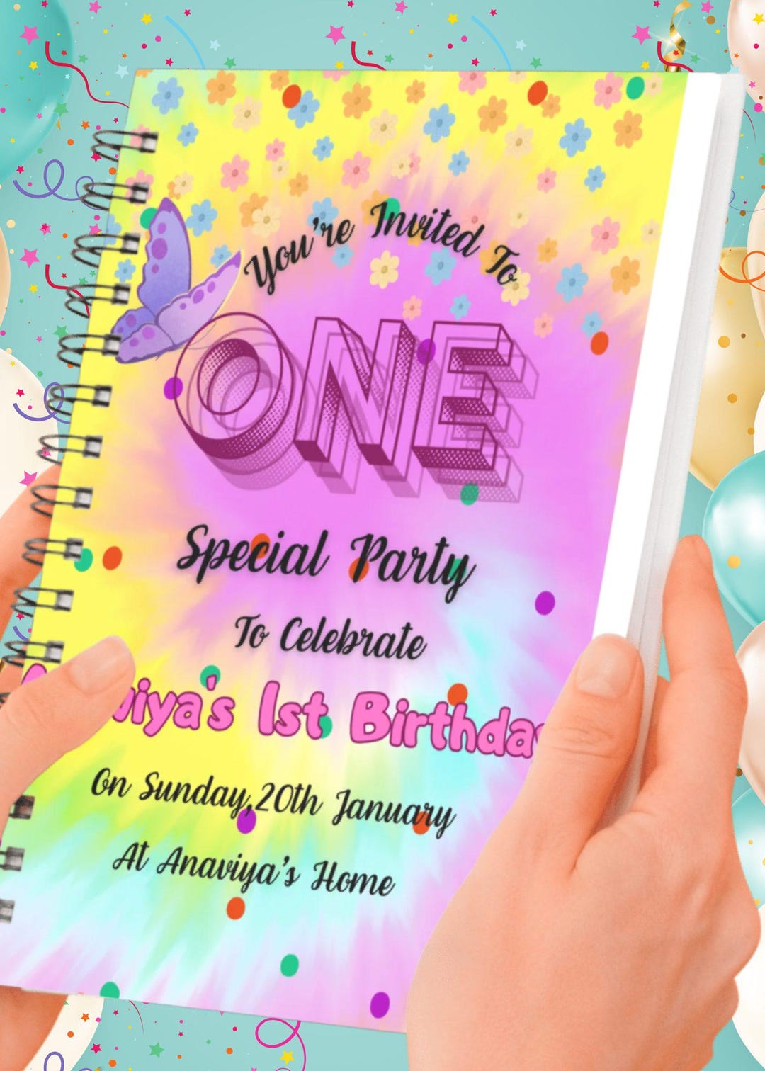 Custom Floral Birthday Invitation, Personalized Party Card, First ...