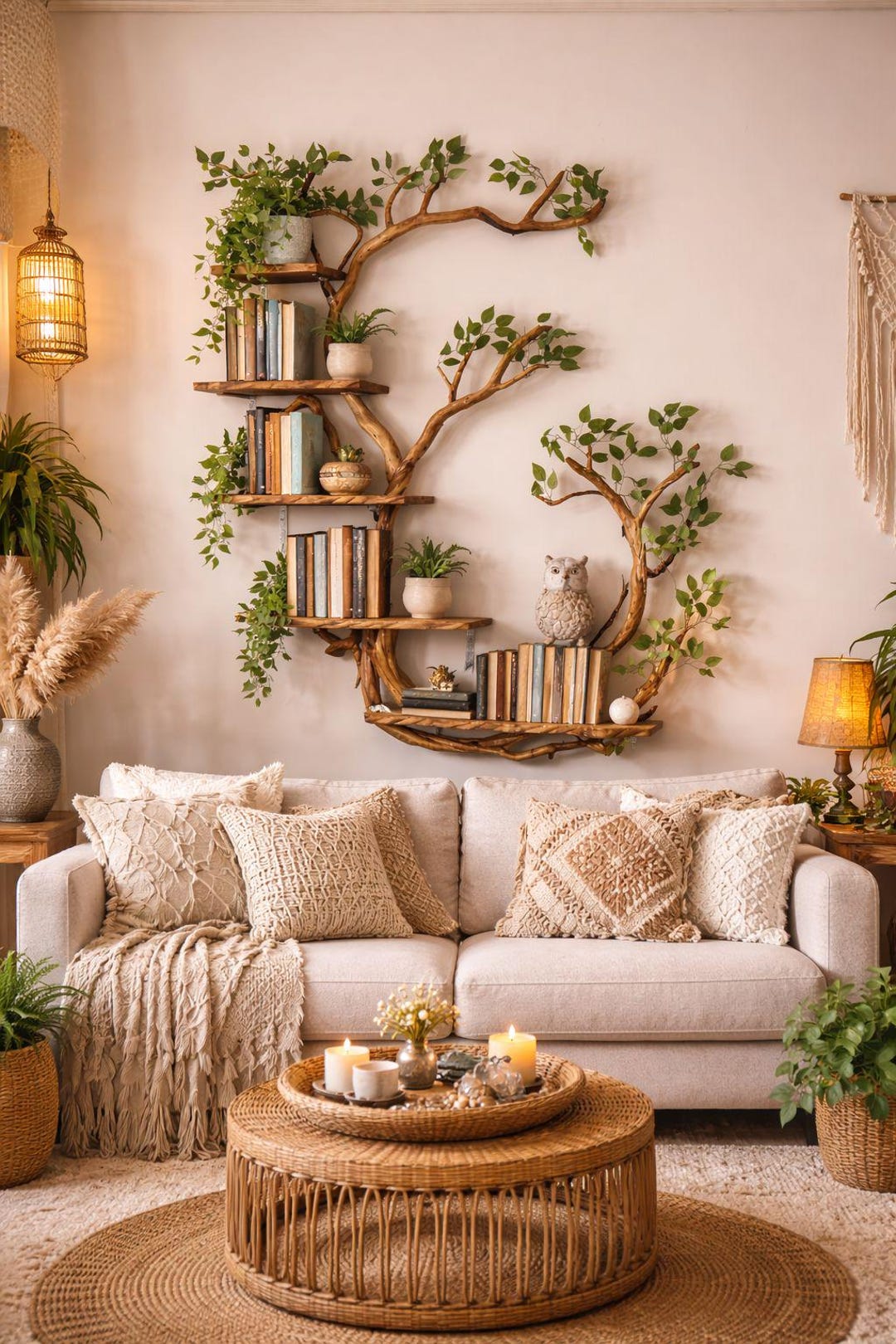 Handcrafted Tree Branch Wall Bookshelf | Natural Wood Floating Shelves ...