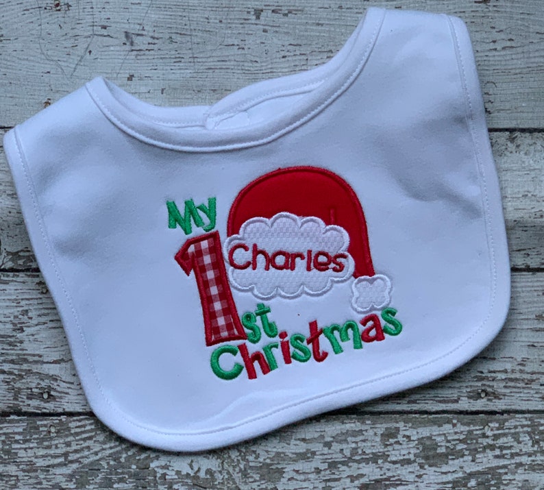 Applique First Christmas Bib, Personalized Baby Gift - Etsy