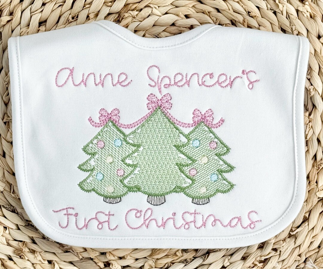 Personalized Baby's First Christmas Bib: Applique Christmas Tree Design ...
