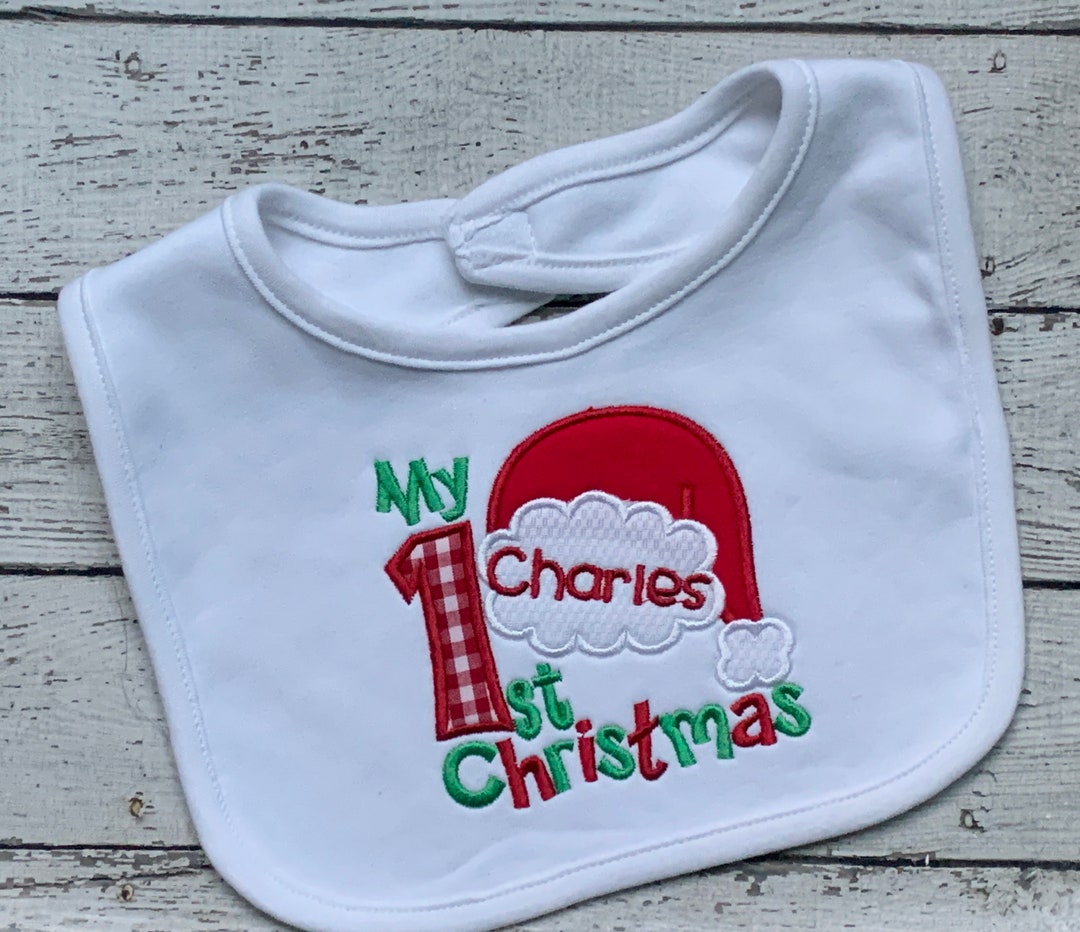 Applique First Christmas Bib, Personalized Baby Gift - Etsy