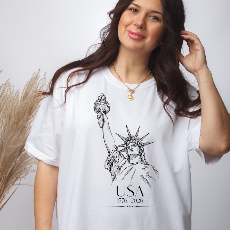Line Art Statue of Liberty USA 1776-2026 Shirt, Patriotic 4th of July ...