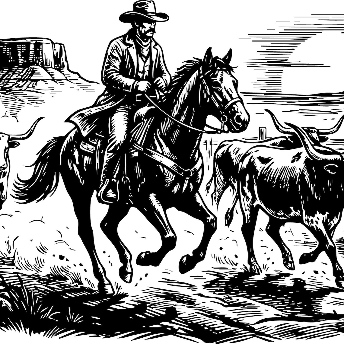 Western Cowboy Cattle Drive SVG for Cutting Board Engraving | Ranch ...