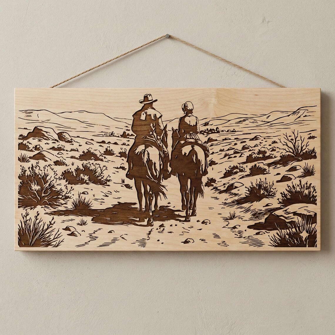 Cowboy Couple Horseback SVG | Western Desert Engraving Design - Etsy