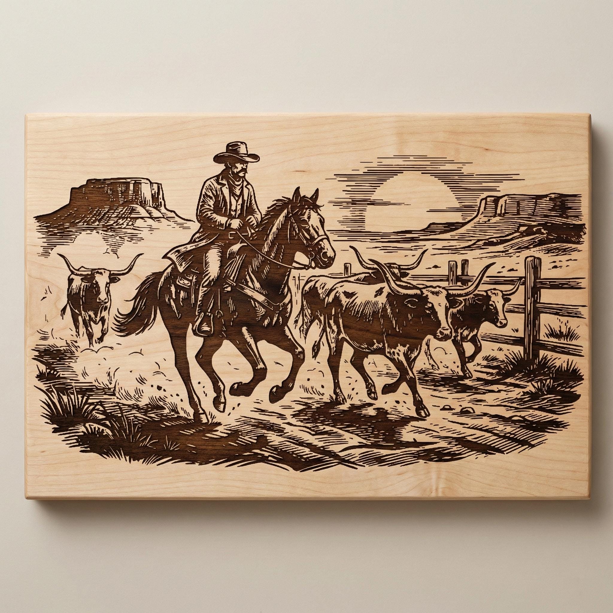 Western Cowboy Cattle Drive SVG for Cutting Board Engraving | Ranch ...