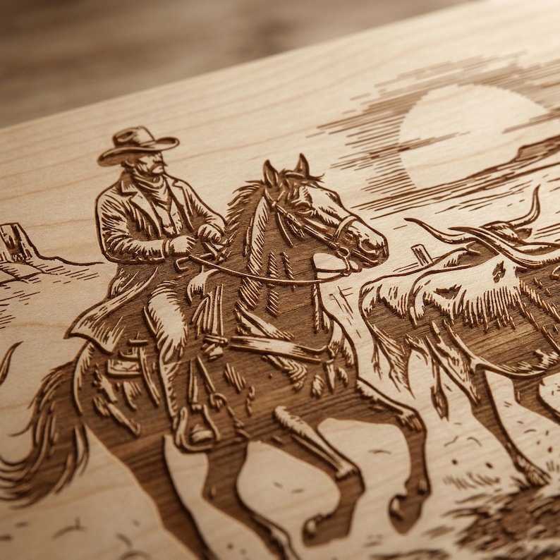Western Cowboy Cattle Drive SVG for Cutting Board Engraving | Ranch ...