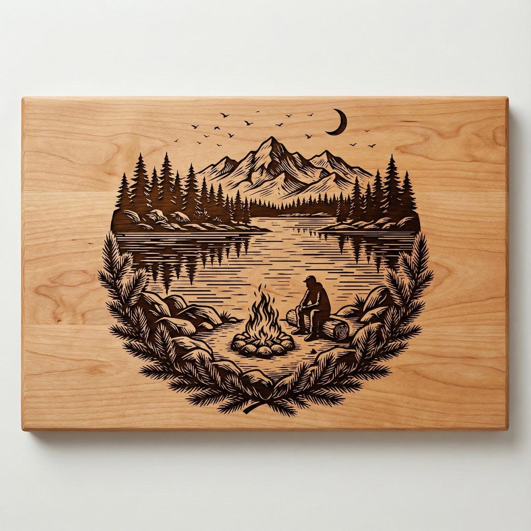 Mountain Campfire Lake SVG | Wilderness Nature Engraving Design | Wood ...