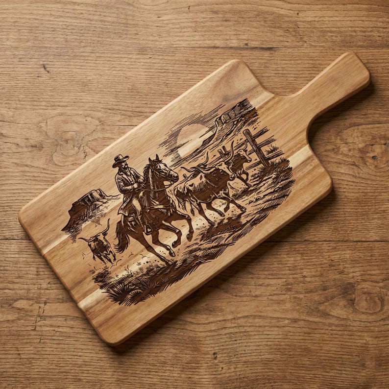 Western Cowboy Cattle Drive SVG for Cutting Board Engraving | Ranch ...