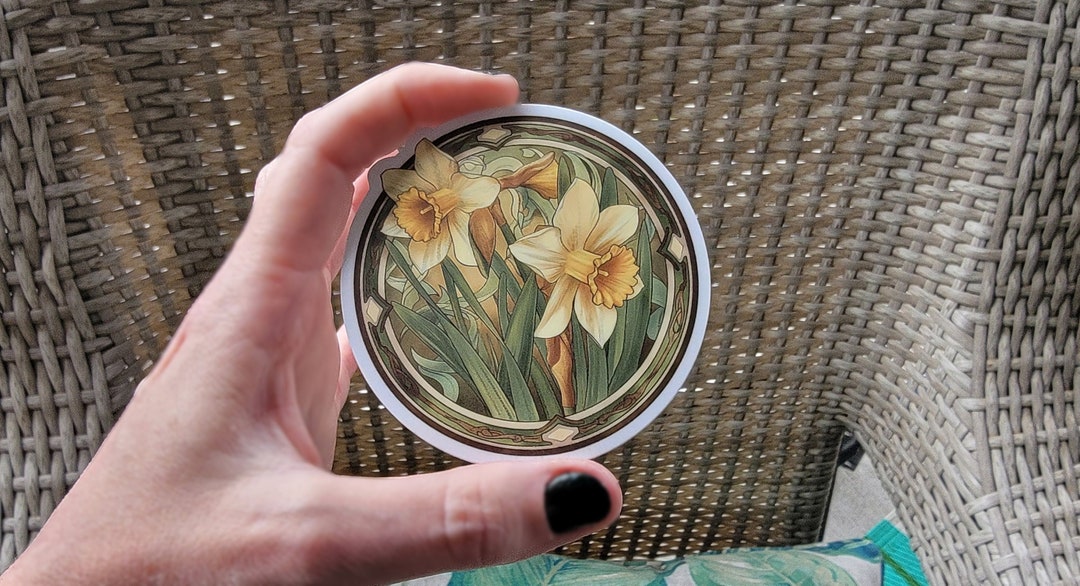 Daffodil Sticker, Narcissus Vintage Inspired Flower Sticker, Art ...