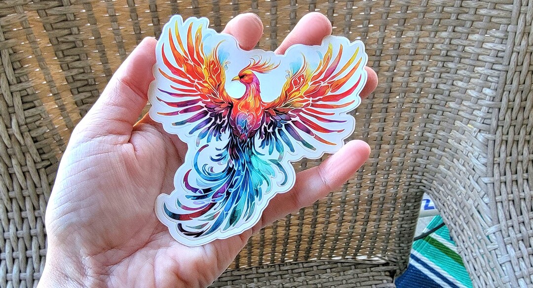 Phoenix Sticker Vinyl Decal, Watercolor Rainbow Phoenix Rising Decal ...