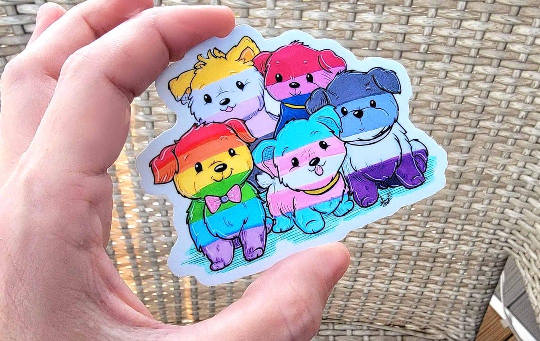 Rainbow Pride Dogs Sticker, Pride Puppies, LGBTQIA+ Pride Flag Vinyl ...