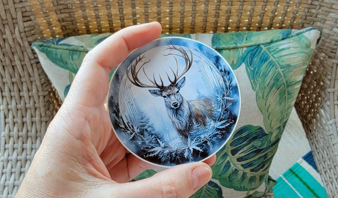 Blue Yule Deer Sticker, Winter Solstice Stag Decal, Yuletide Vinyl ...