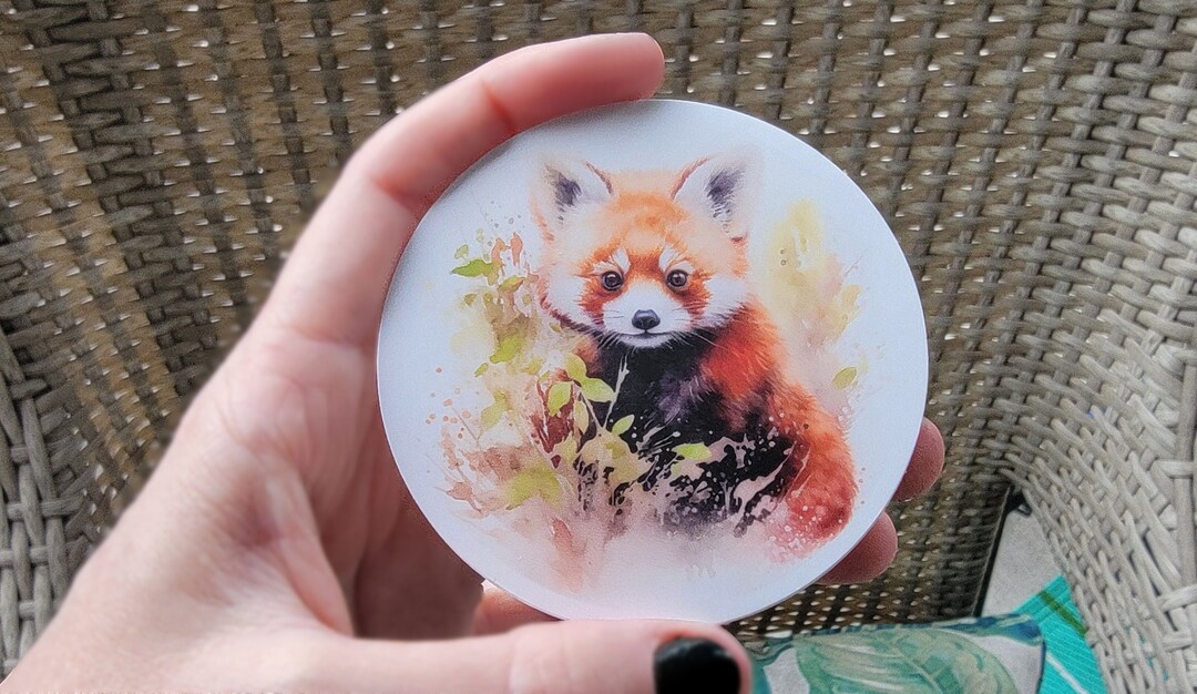 Red Panda Sticker, Watercolor Artwork Fuzzy Red Panda Waterproof Decal ...