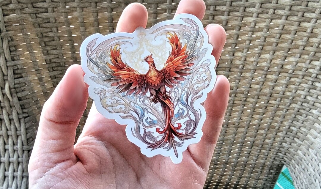 Flying Phoenix Sticker Vinyl Decal, Watercolor Rainbow Phoenix Rising ...