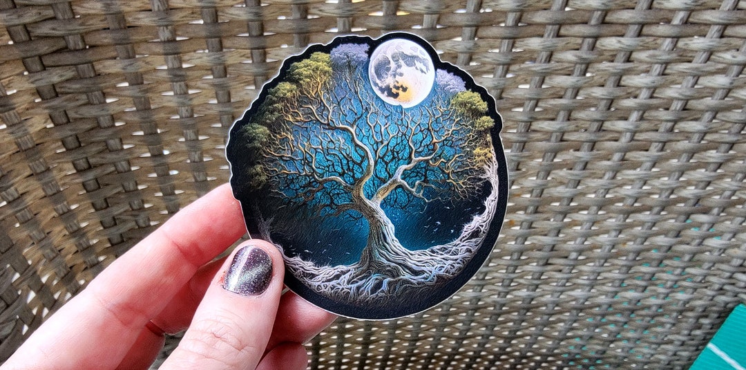 Moon Tree of Life Vinyl Sticker, Night Sky Tree Decal, Yggdrasil ...