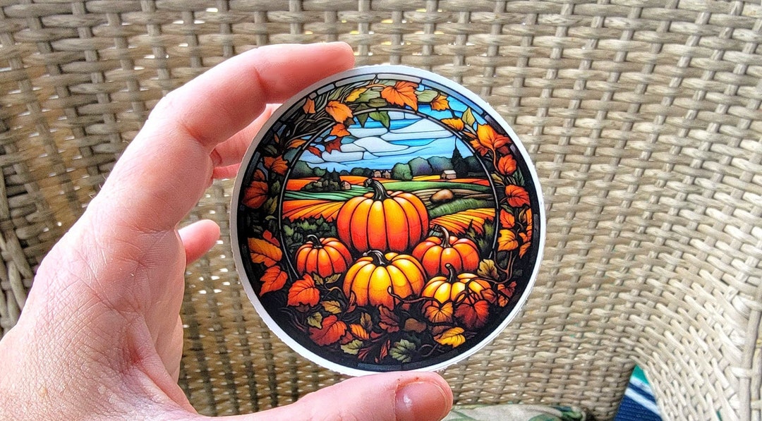 Stained Glass Pumpkin Vinyl Sticker, Autumn Harvest Decal, Halloween ...