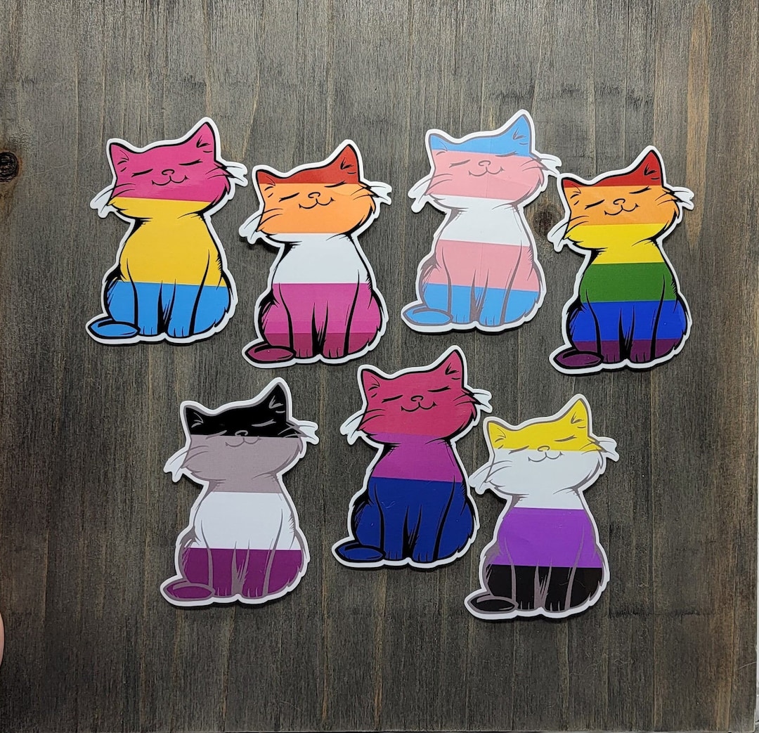 Pride Cat Stickers, LGBTQIA+ Pride Flag Cat Vinyl Decal Stickers, Bi ...