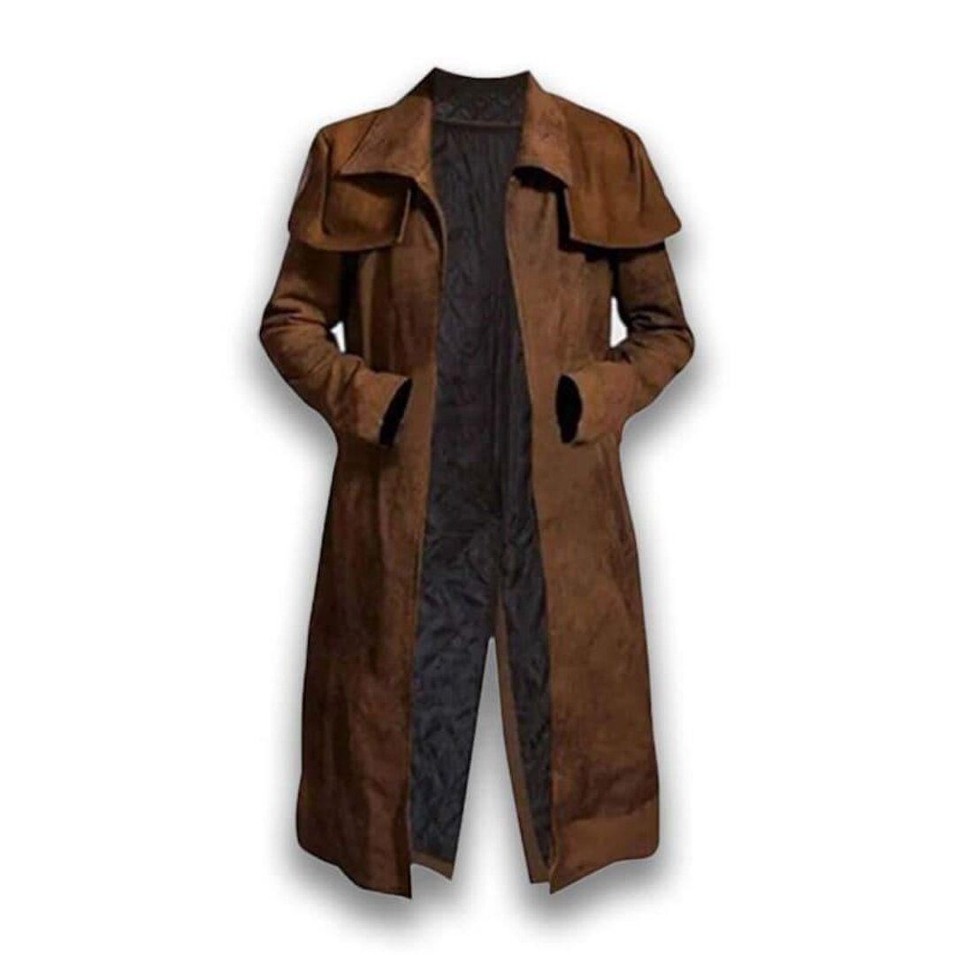 Men’s Brown Leather Duster – Western Cowboy Trench Coat With Rugged ...