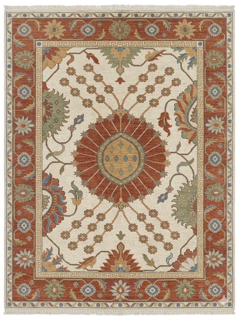 Hand Knotted Wool Oushak Rug, Vintage Turkish Floral Carpet, Boho ...