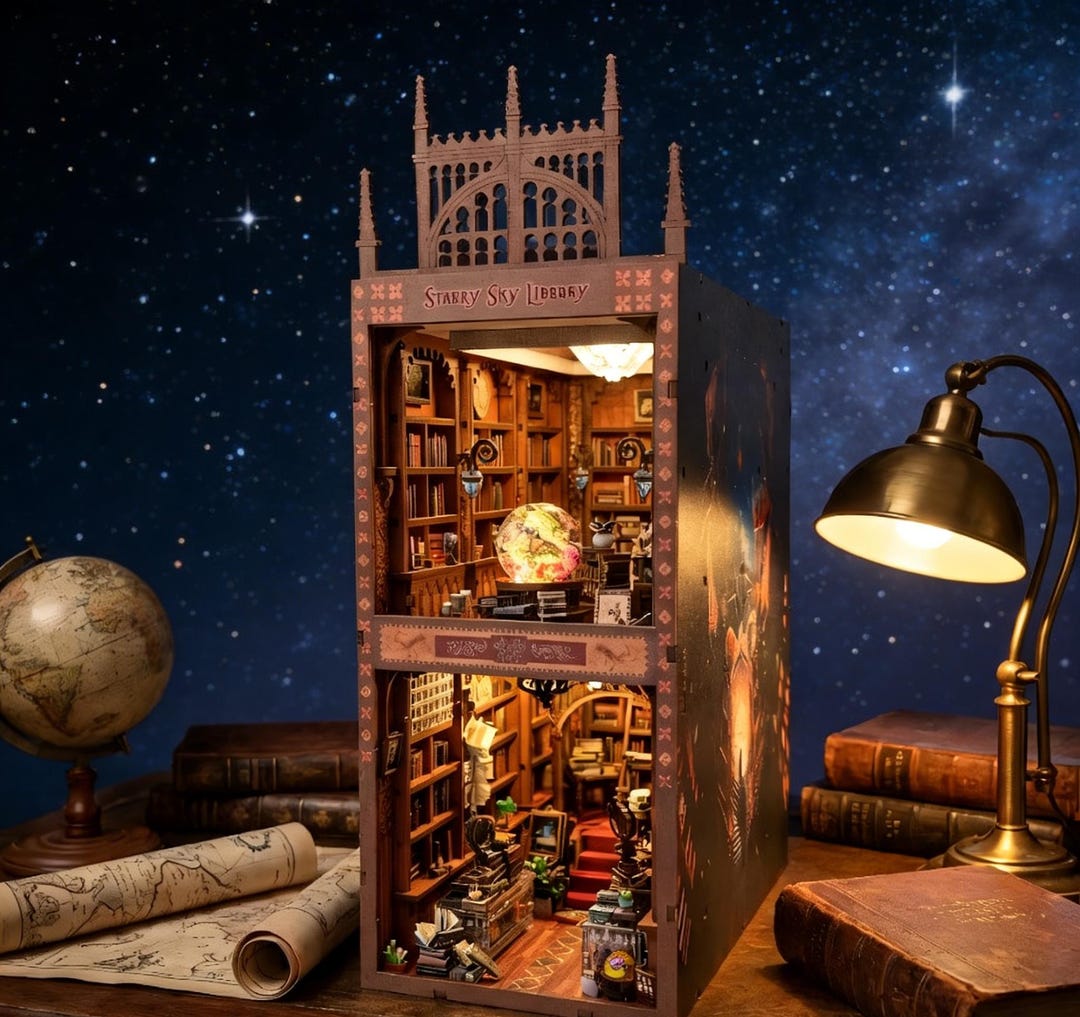 Starry Sky Library DIY Book Nook Kit - Magic Gothic Shelf Insert, 3D ...