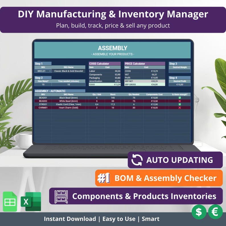 DIY Manufacturing Inventory Dashboard | COGS, BOM & Pricing (google ...