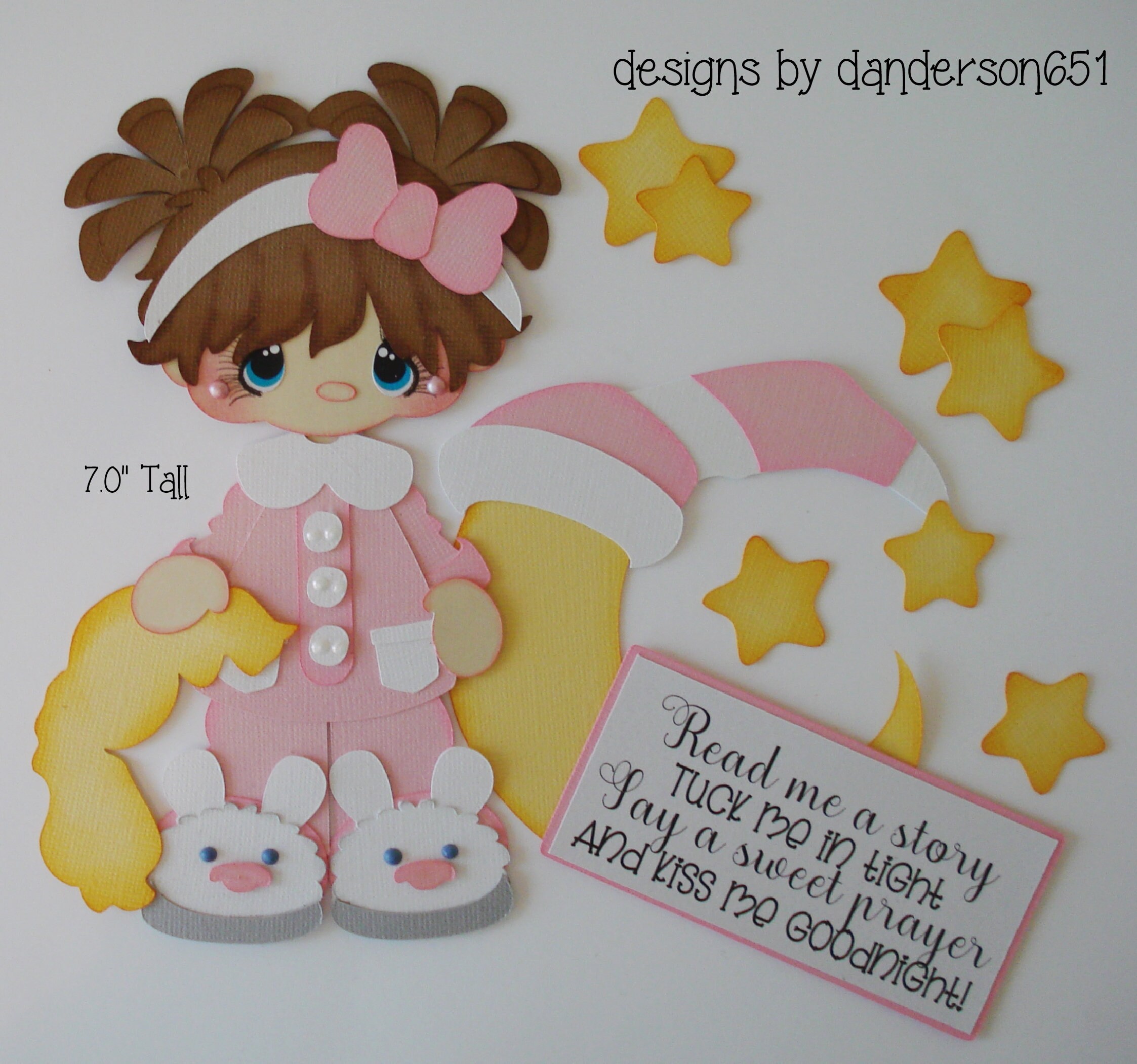 Sleep Girls Bedtime Moon Stars Paper Piecing Premade for Scrapbook Page ...