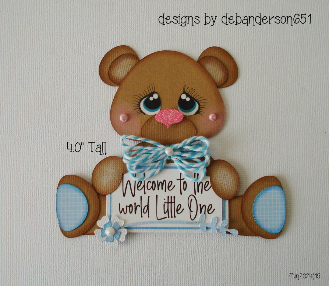 Scrapbook Bear Baby Blue Title Tag Die Cut A Premade Paper Piecing for ...