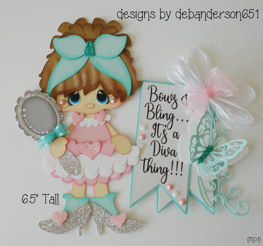 Scrapbook Glitter Bows Bling Girls Diva Title Die Cut A Premade Paper ...