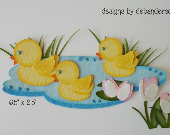 Scrapbook Spring Ducks Pond Flowers Outdoors Title Die Cut A Premade ...