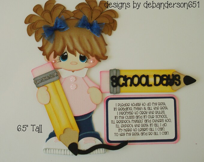 Scrapbook School Girl Pencil Fall Kids Title Die Cut A Premade Paper ...