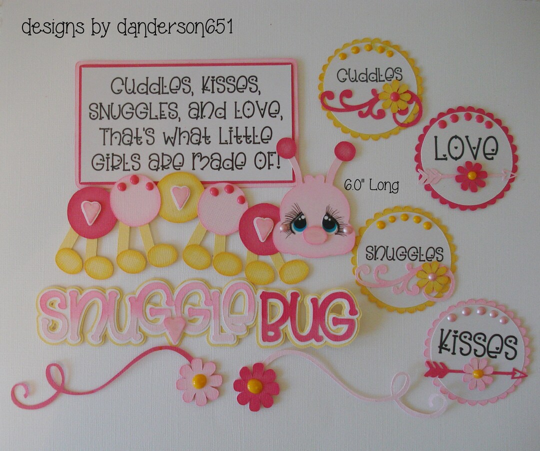 Scrapbook Snuggle Bug Flowers Kids Caterpilar Title Die Cut A Premade ...