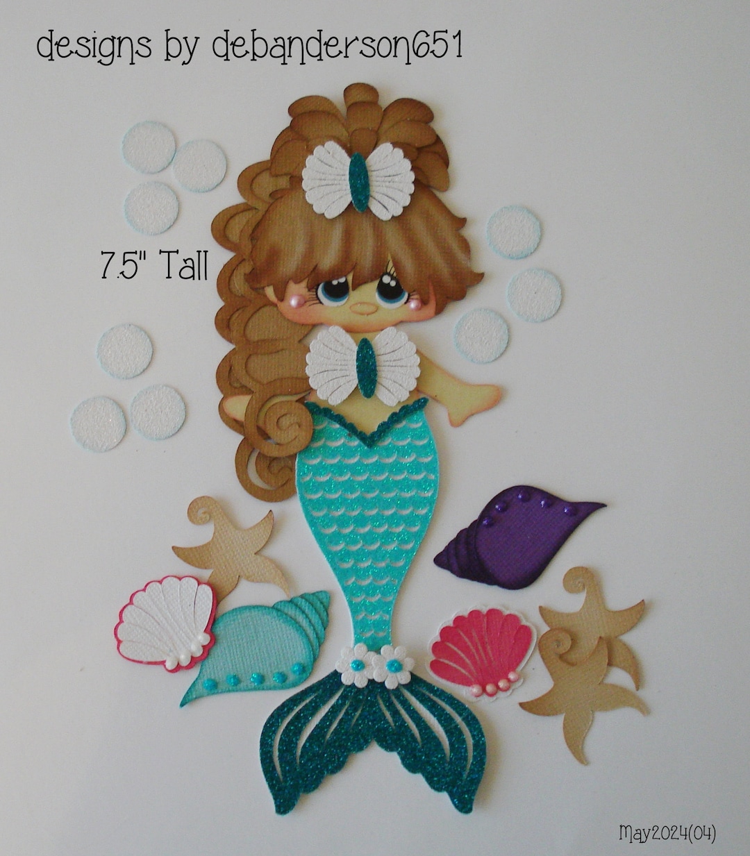 Scrapbook Mermaid Ocean Shells Kids Title Die Cut A Premade Paper Piecing for Scrapbook Layouts ...