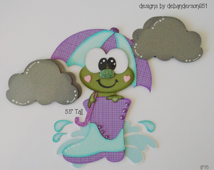 Scrapbook Rain Frog Umbrella Clouds Title Die Cut A Premade Paper ...