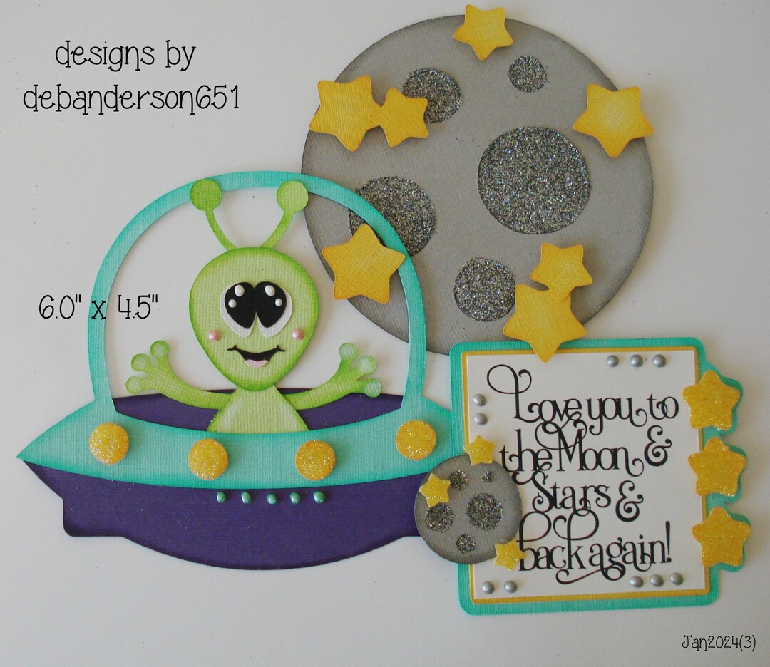 Scrapbook Spaceship Alien Moon Stars Title Die Cut A Premade Paper ...