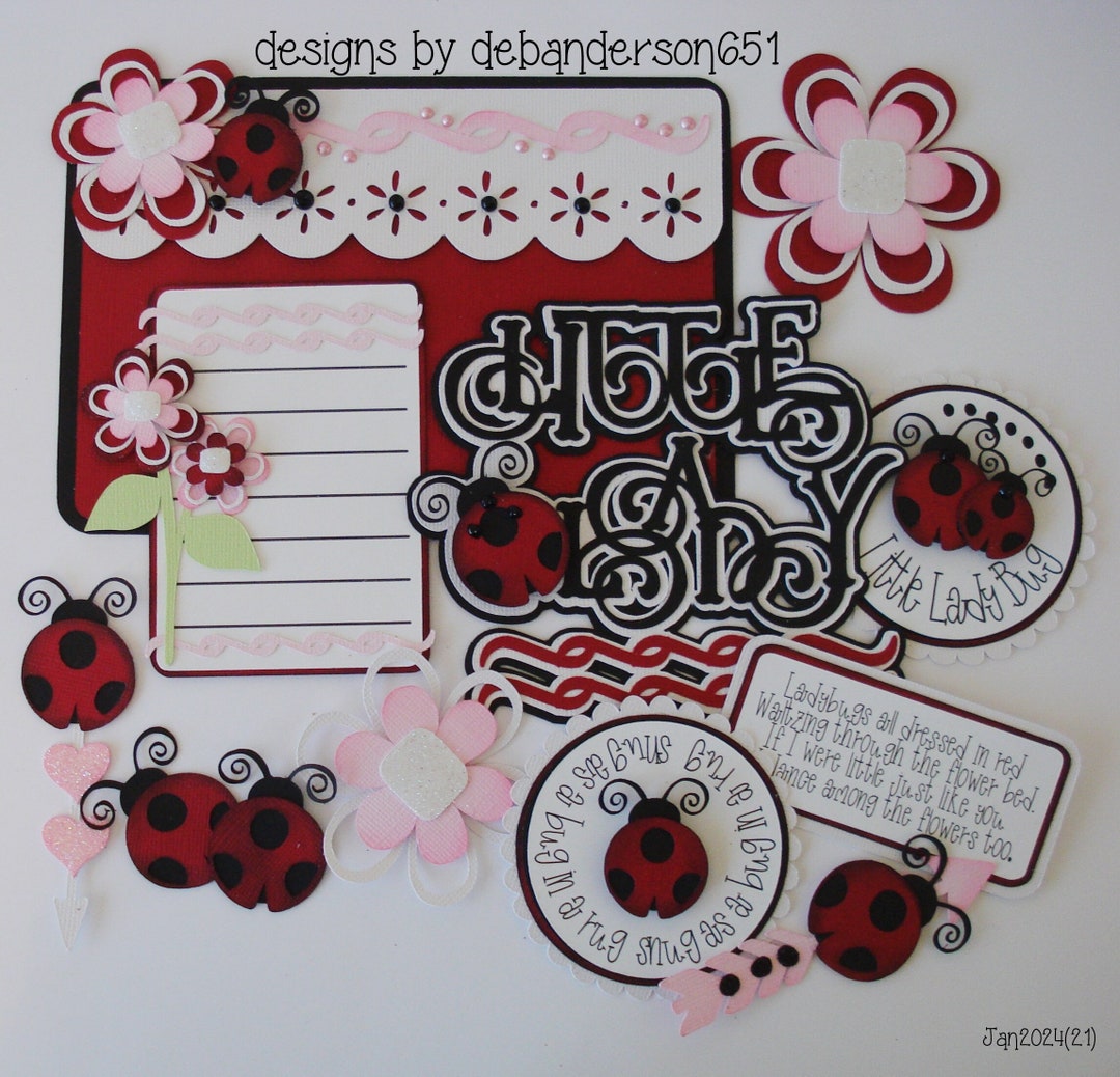 Scrapbook Little Lady Cluster Set Ladybugs Bugs Title Die Cut A Premade ...