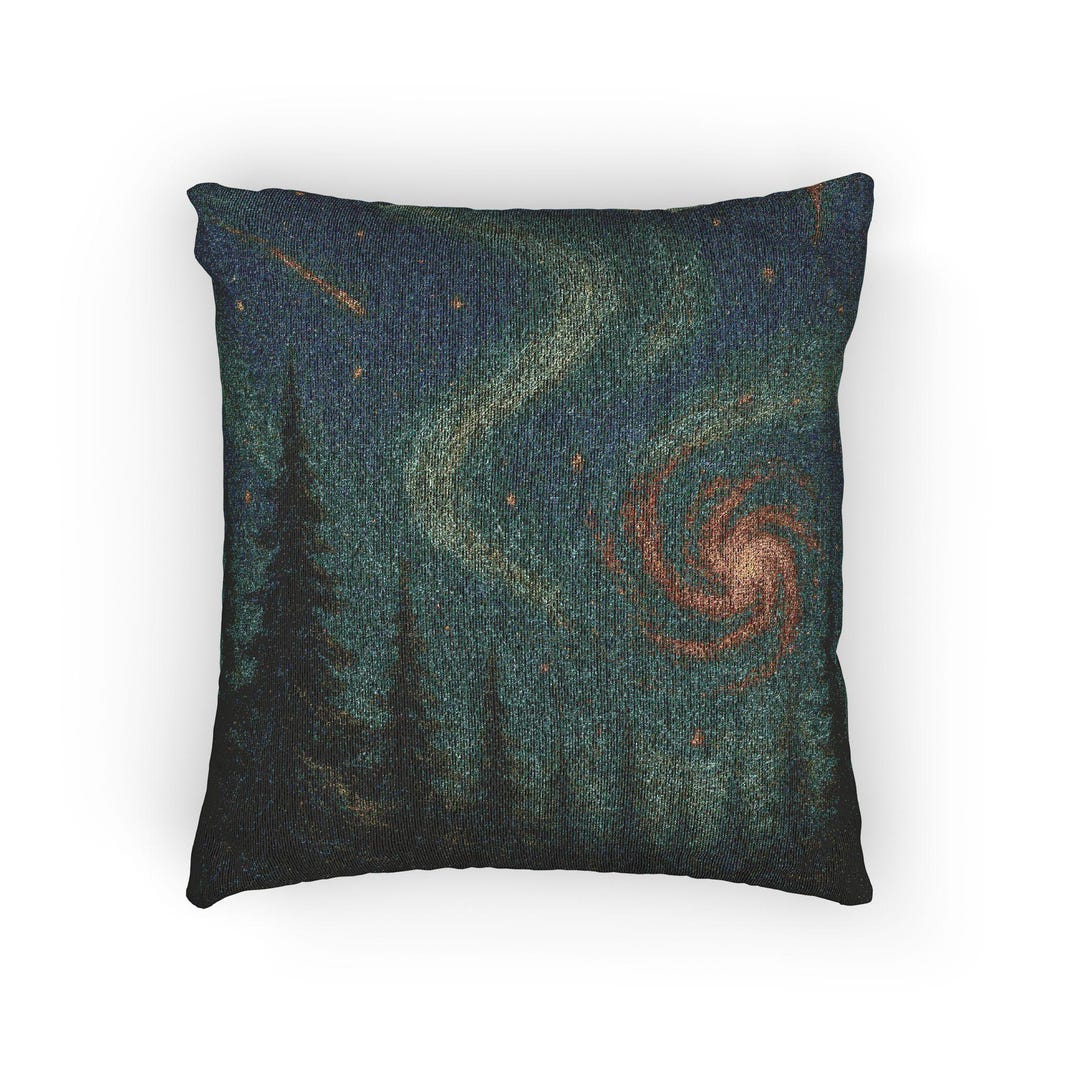 Starry Night Forest Woven Pillow | Galaxy Spiral Sky - Etsy