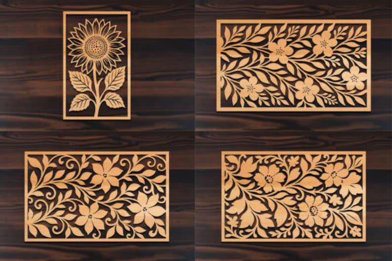 Laser Cut Floral Panel SVG Bundle | CNC Wall Art Patterns for Glowforge ...
