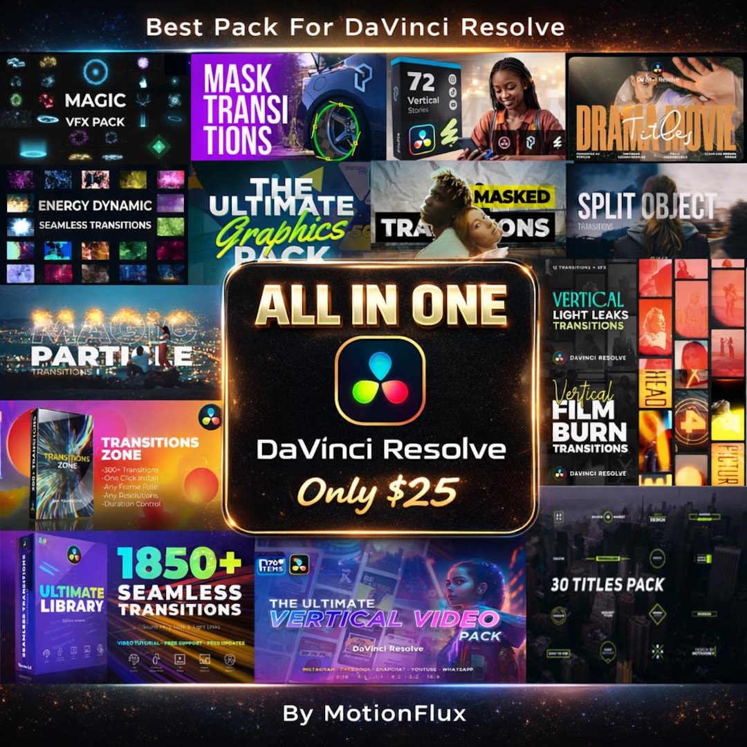 Davinci Resolve Ultimate Effects Bundle, All-in-one Video Editing Pack ...