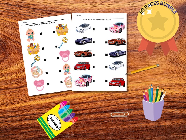 50-page Matching Worksheet Bundle, Preschool Kindergarten Activity (digital Download) - Etsy