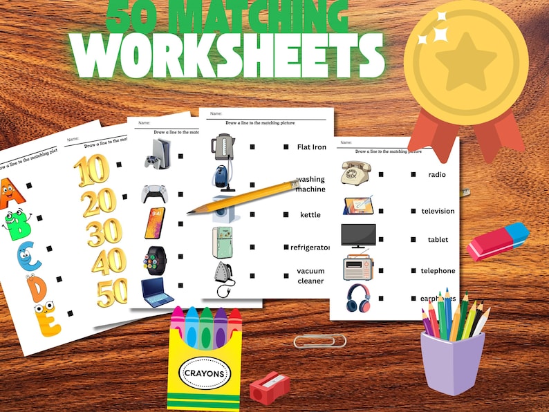 Printable Matching Worksheets, Match the Picture, Name Recognition ...