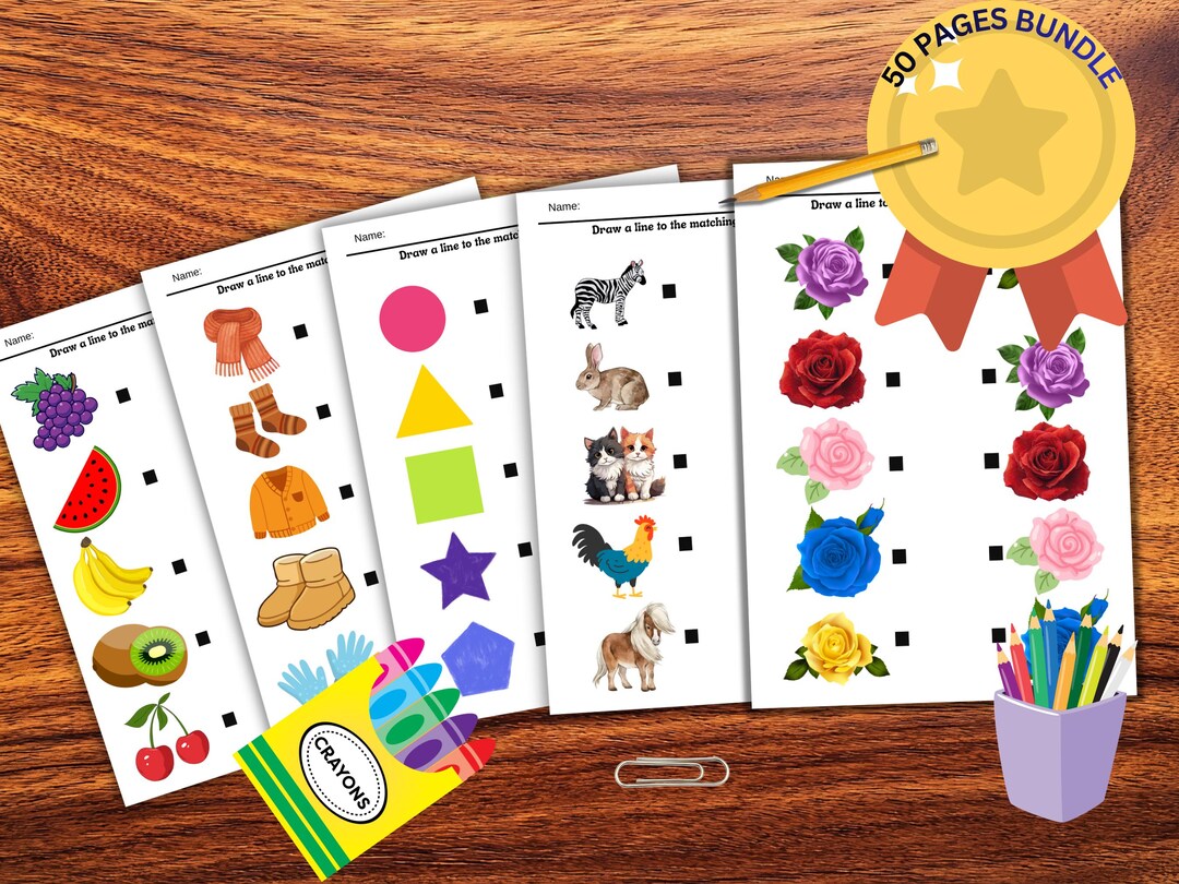 50-page Matching Worksheet Bundle, Preschool Kindergarten Activity ...