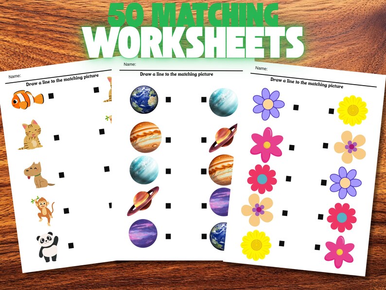 50-page Matching Worksheet Bundle, Preschool Kindergarten Activity (digital Download) - Etsy
