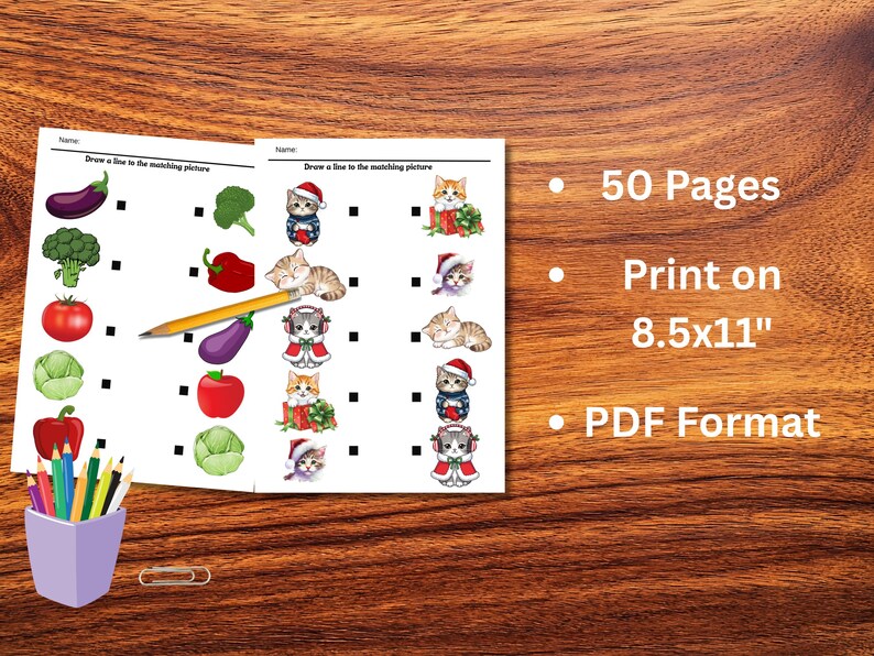 50-page Matching Worksheet Bundle, Preschool Kindergarten Activity (digital Download) - Etsy
