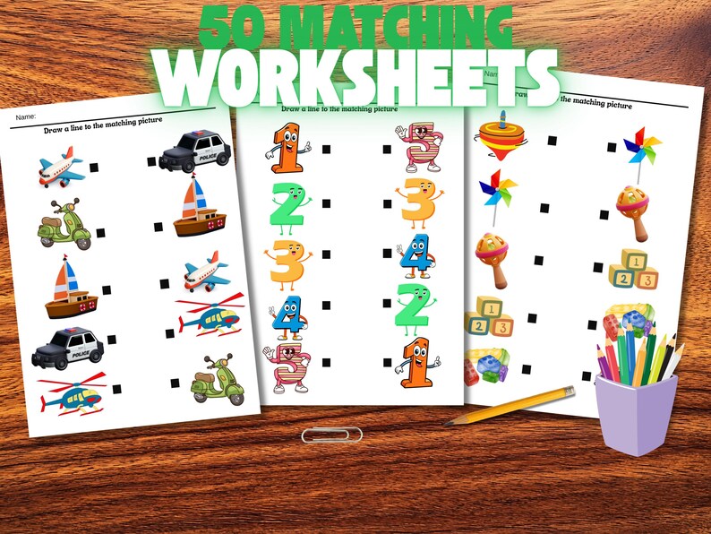 50-page Matching Worksheet Bundle, Preschool Kindergarten Activity ...