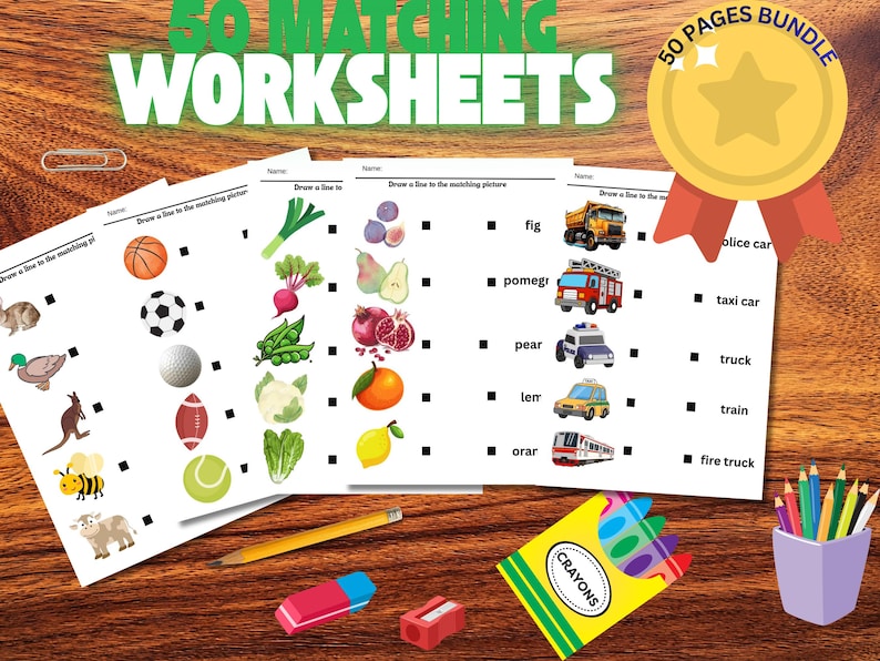 Printable Matching Worksheets, Match the Picture, Name Recognition ...