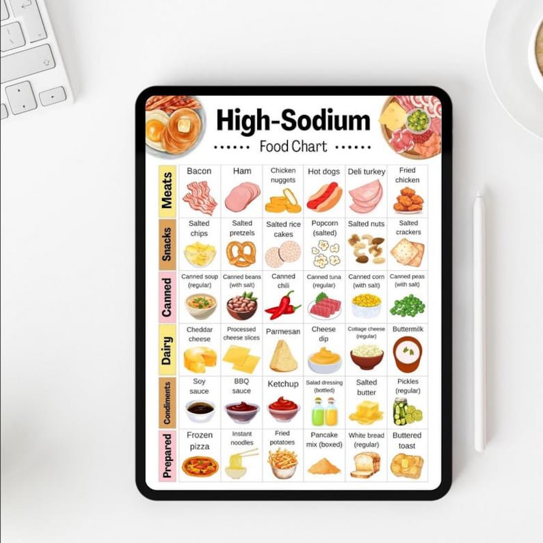 High Sodium Food Chart, Blood Pressure Food Chart, Sodium Rich Food ...