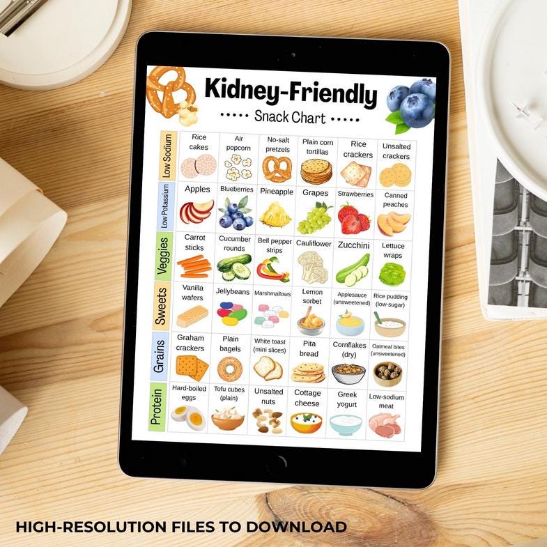 Kidney Friendly Snacks Chart, Low Potassium Low Sodium Food List, Renal ...