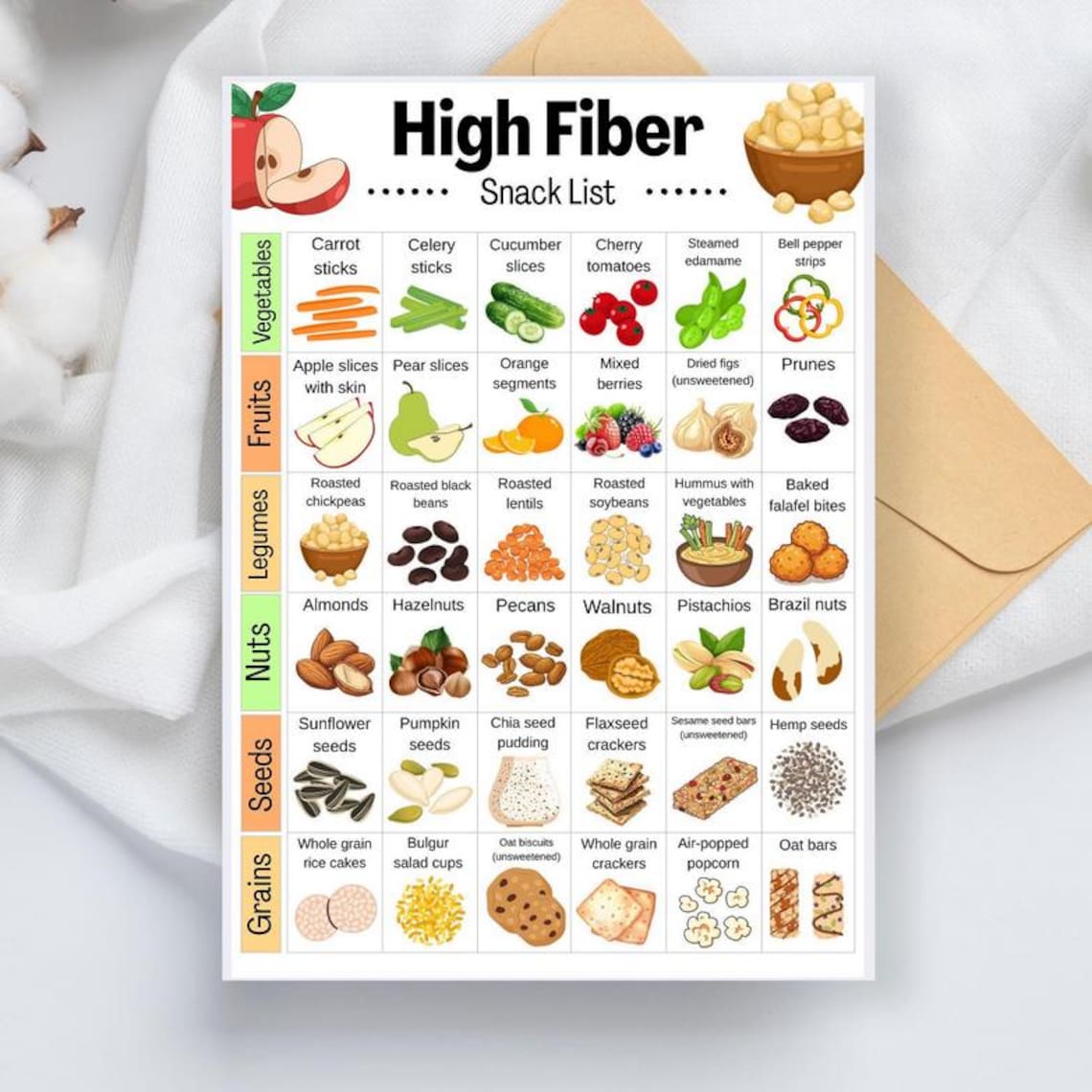 High Fiber Snack List, Fiber Rich Snack Chart, IBS & Constipation Snack ...